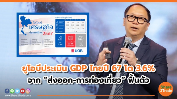 ยูโอบี ประเมิน GDP ไทยปี 67โต 3.6% จาก “ส่งออก-การท่องเที่ยว” ฟื้นตัว | Share2Trade